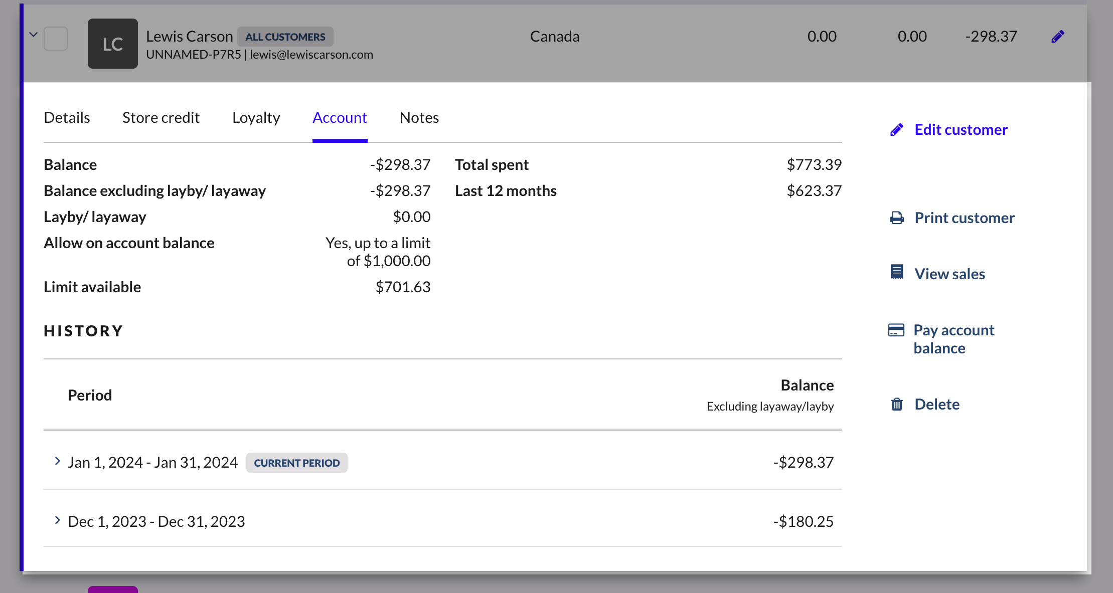 Managing on account balances – Lightspeed Retail (X-Series)