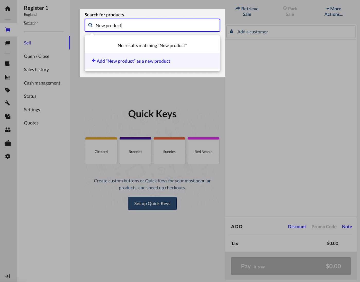 Using the quick add product modal – Lightspeed Retail (X-Series)