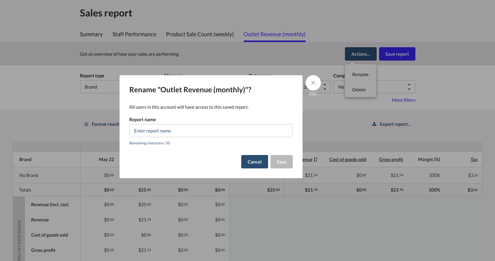 Saving customized reports – Lightspeed Retail (X-Series)
