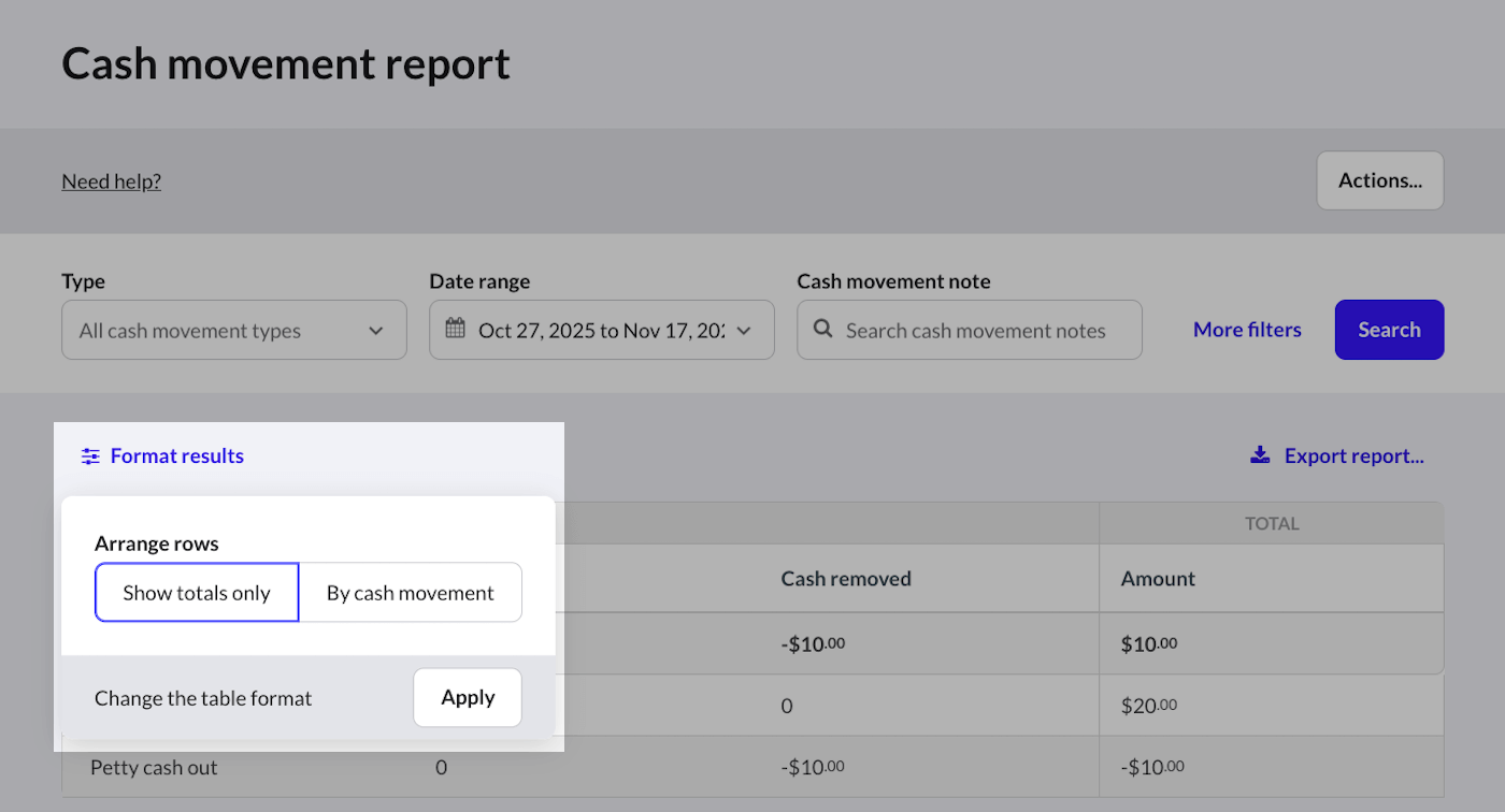 Using the cash movements report – Lightspeed Retail (X-Series)