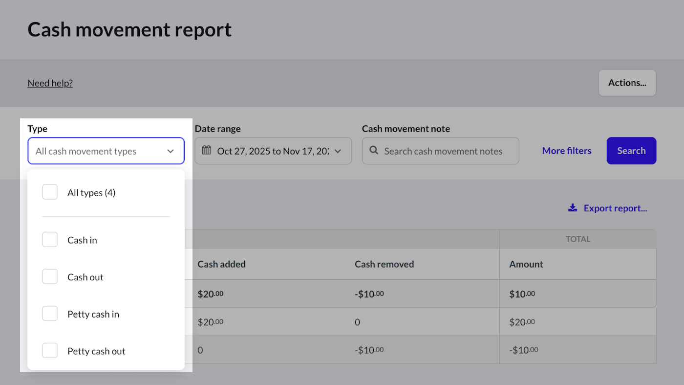 Using the cash movement report – Lightspeed Retail (X-Series)