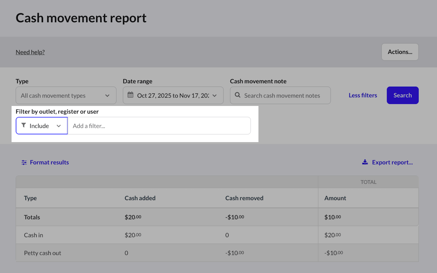 Using the cash movement report – Lightspeed Retail (X-Series)