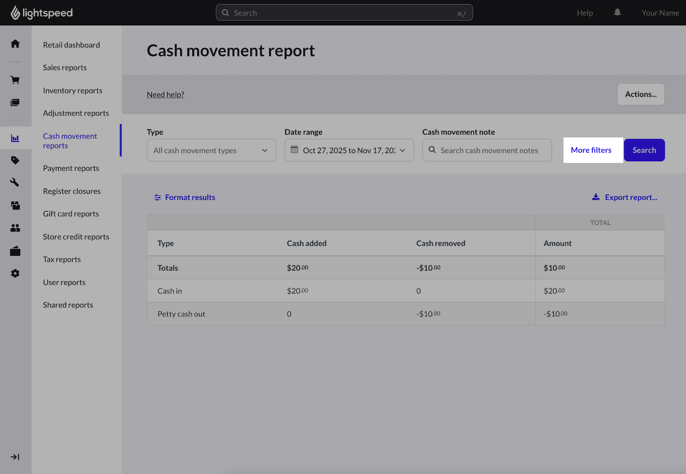 Using the cash movement report – Lightspeed Retail (X-Series)
